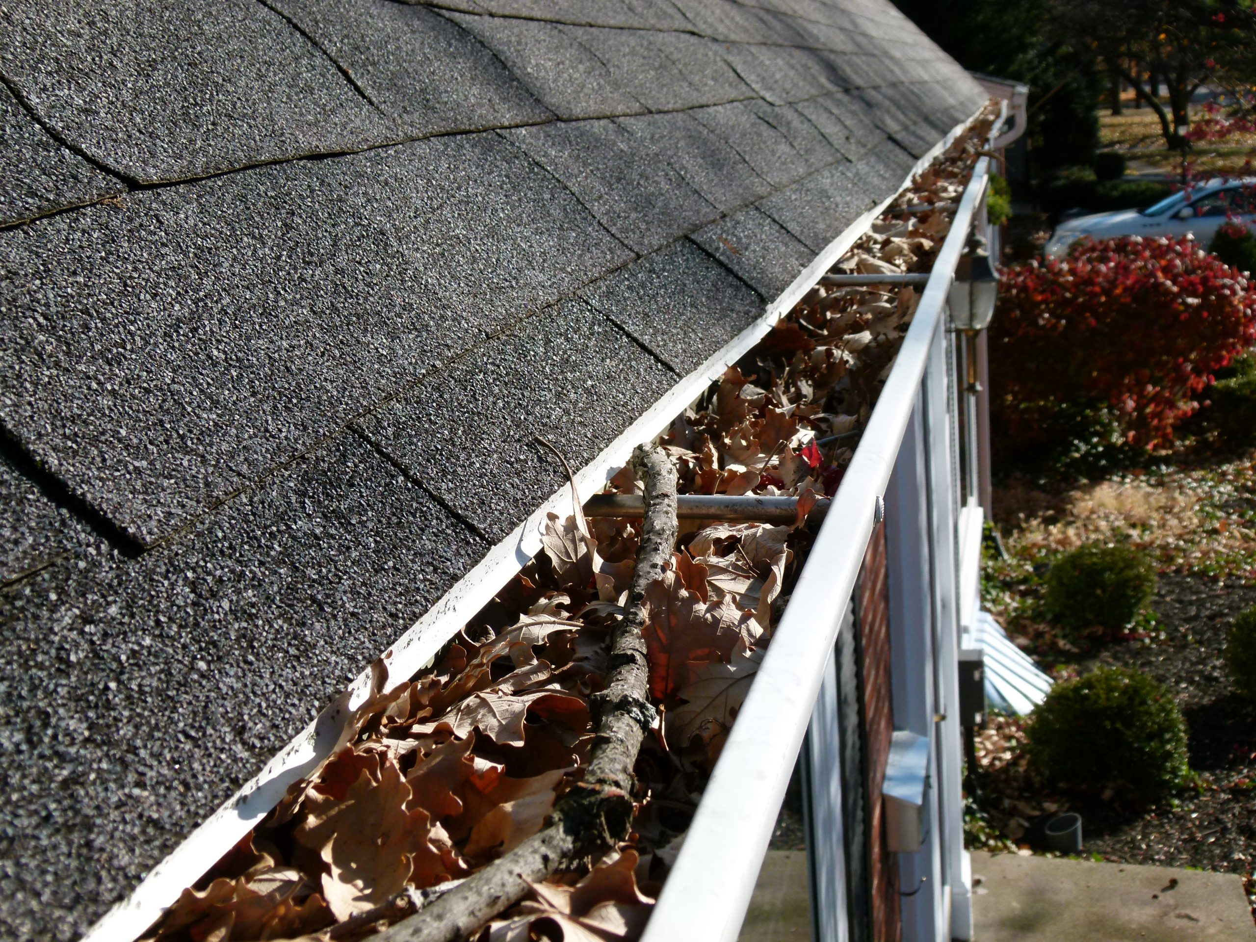 Leaves and sticks clogging gutter | Gutter Guards Direct